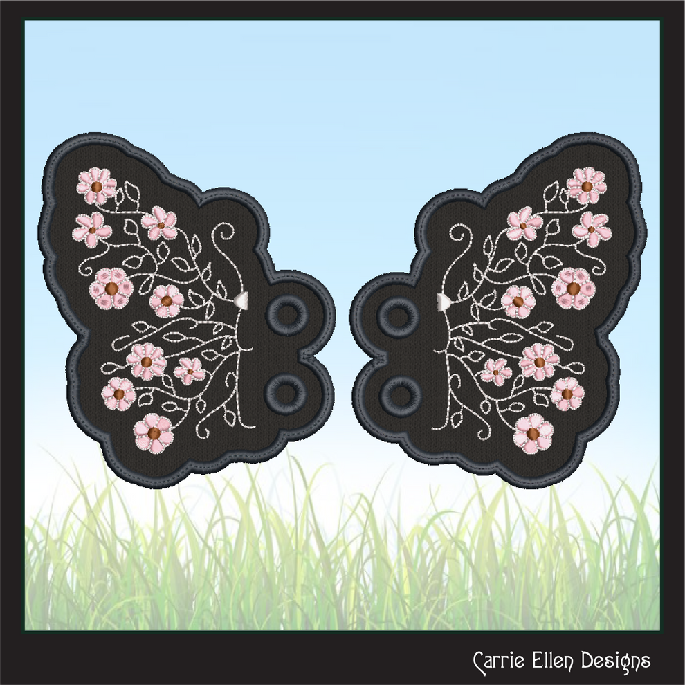 Floral Butterfly Shoe Wing Machine Embroidery Design – ITH Shoelace Ch ...