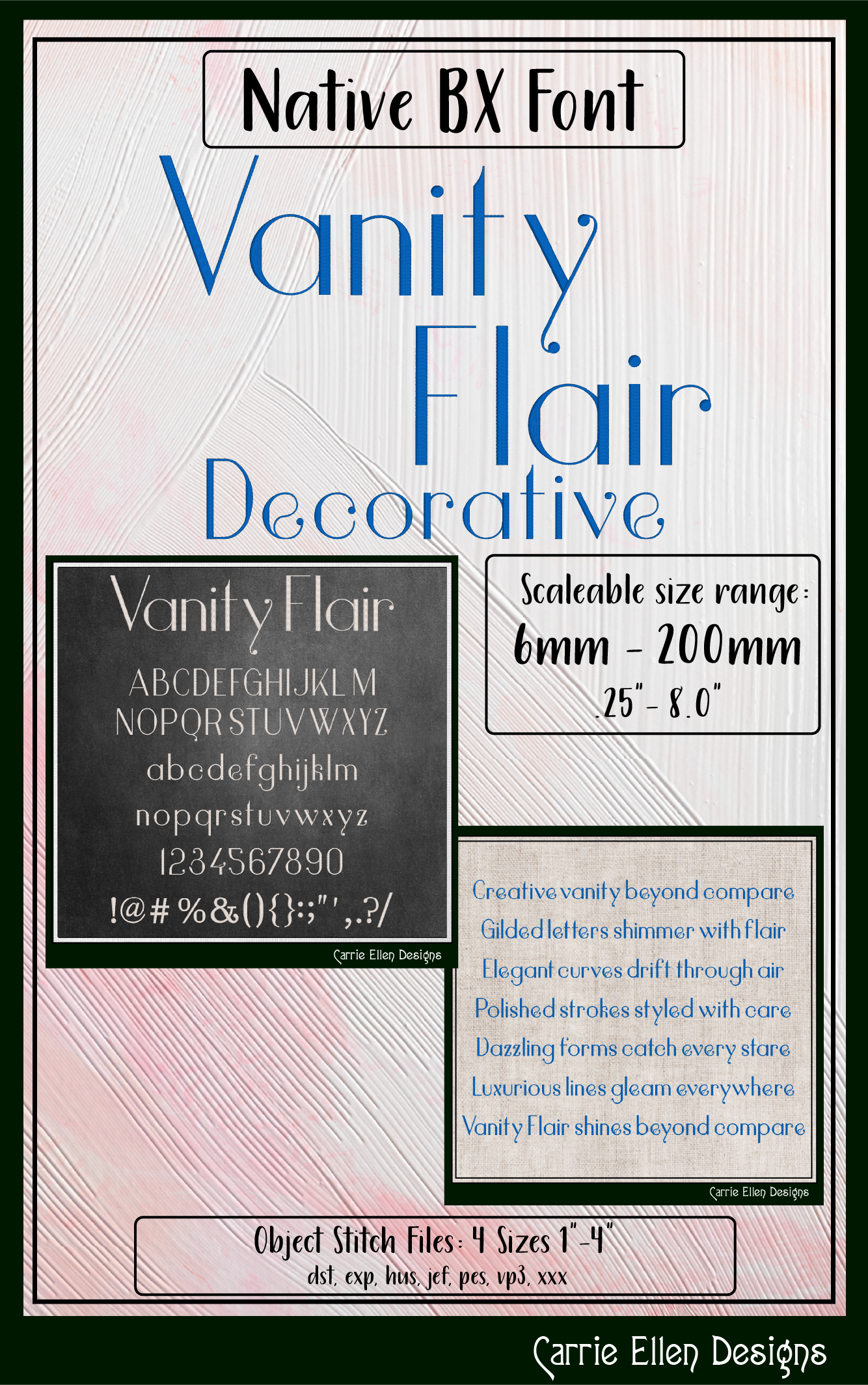 Vanity Flair Decorative BX Font & Lettering Stitch Files |Native ...